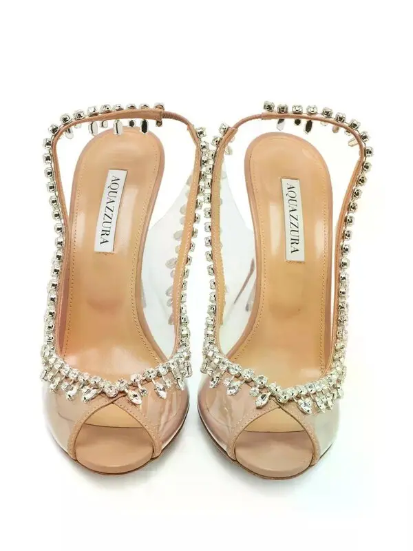 AQUAZZURA Embellished Leather Trim Slingback Sandals - White