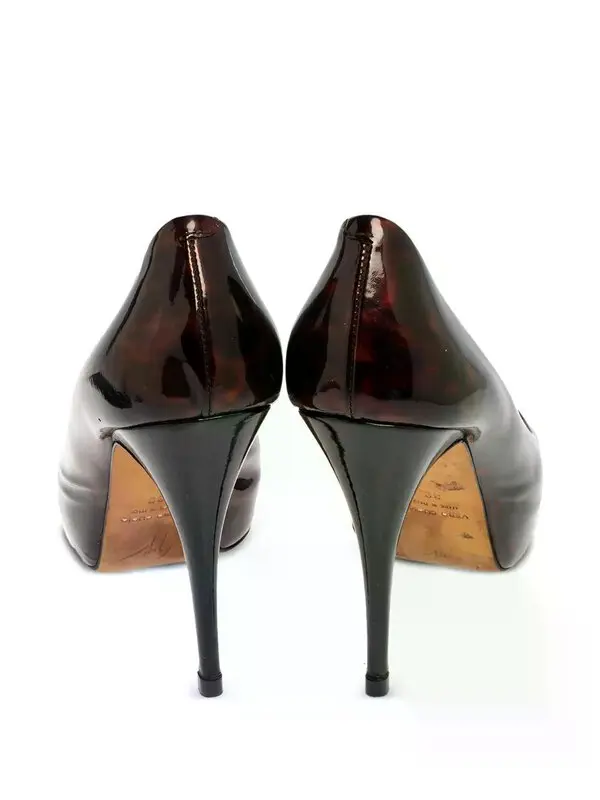 GIUSEPPE ZANOTTI Patent Leather Peep Toe Pumps - Brown