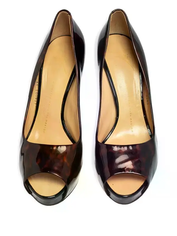GIUSEPPE ZANOTTI Patent Leather Peep Toe Pumps - Brown