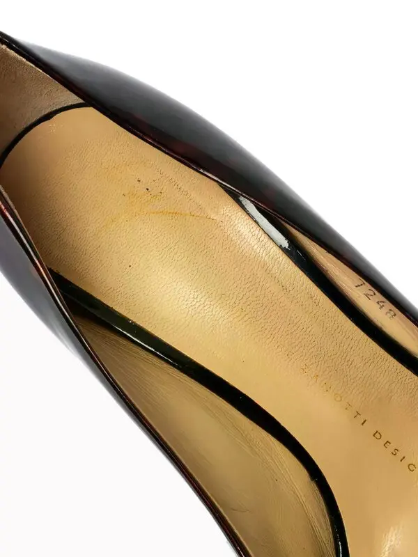 GIUSEPPE ZANOTTI Patent Leather Peep Toe Pumps - Brown