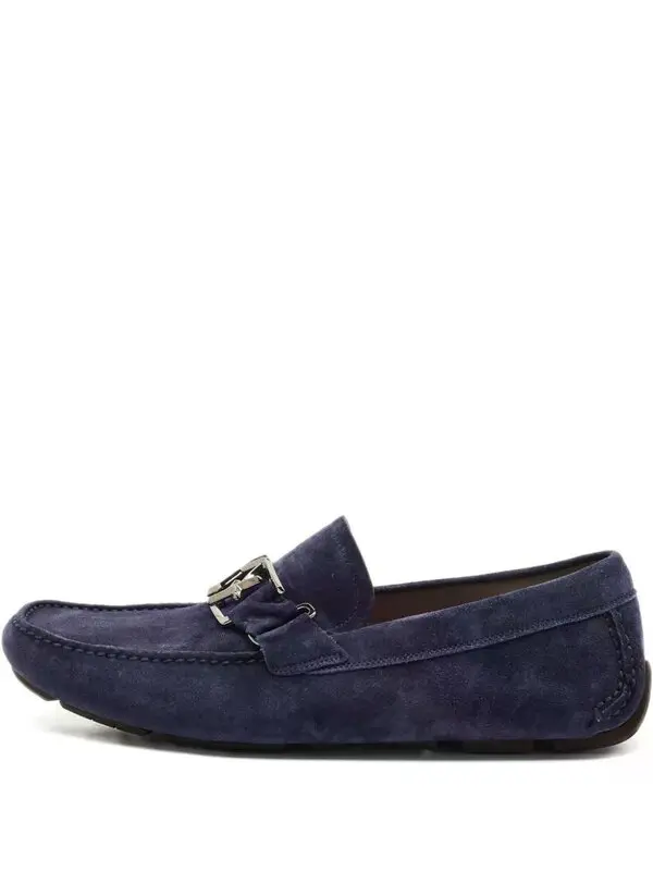 FERRAGAMO Metal-buckle Suede Loafers - Blue