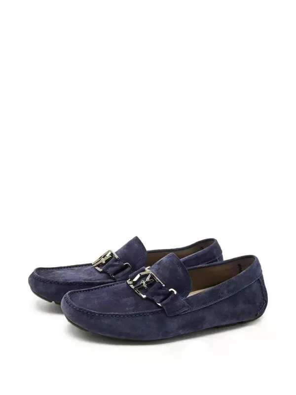 FERRAGAMO Metal-buckle Suede Loafers - Blue
