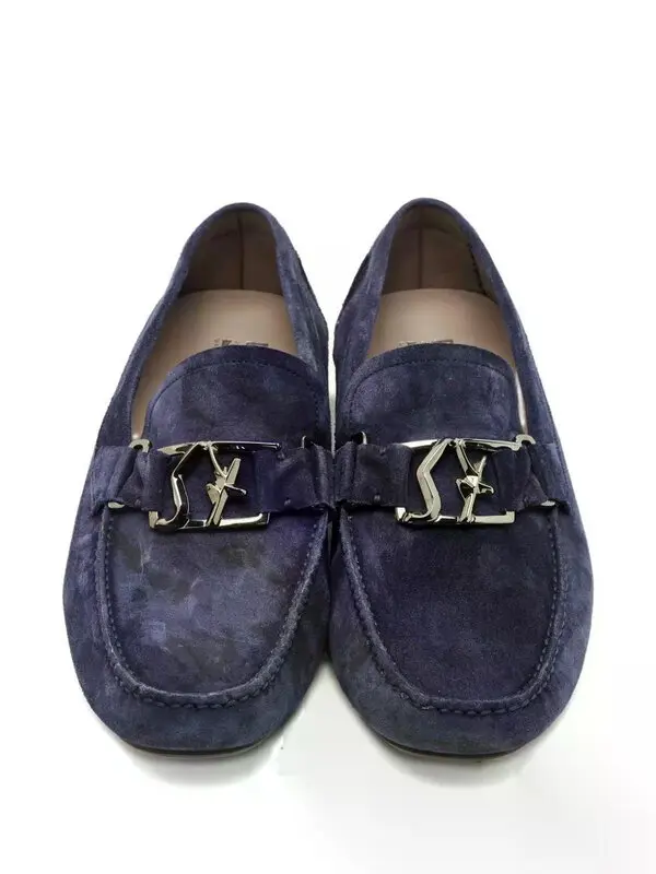 FERRAGAMO Metal-buckle Suede Loafers - Blue