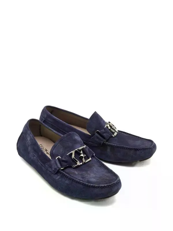 FERRAGAMO Metal-buckle Suede Loafers - Blue