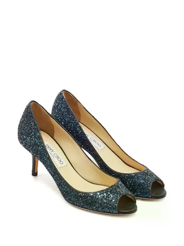 JIMMY CHOO Isabel Glitter Peep-toe Sandals