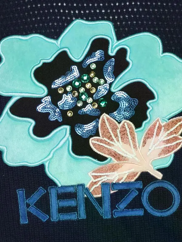Kenzo Knit Sweater With Logo And Flower Embellishment