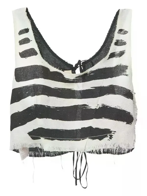 Marni Brushstroke-print Frayed Top - White
