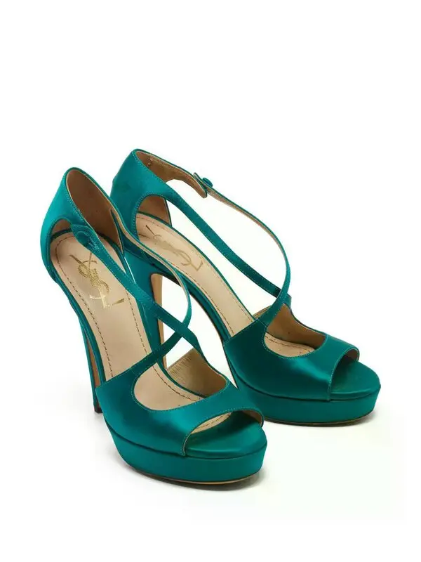 Saint Laurent 130mm Satin Platform Sandals - Green