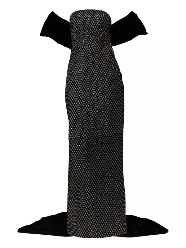 THA SEEN Velvet-panel Maxi Dress