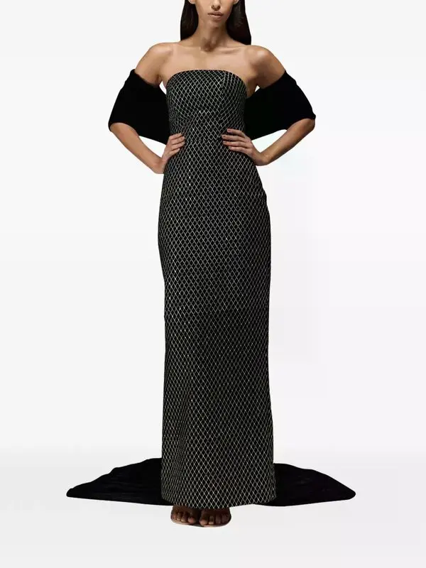 THA SEEN Velvet-panel Maxi Dress