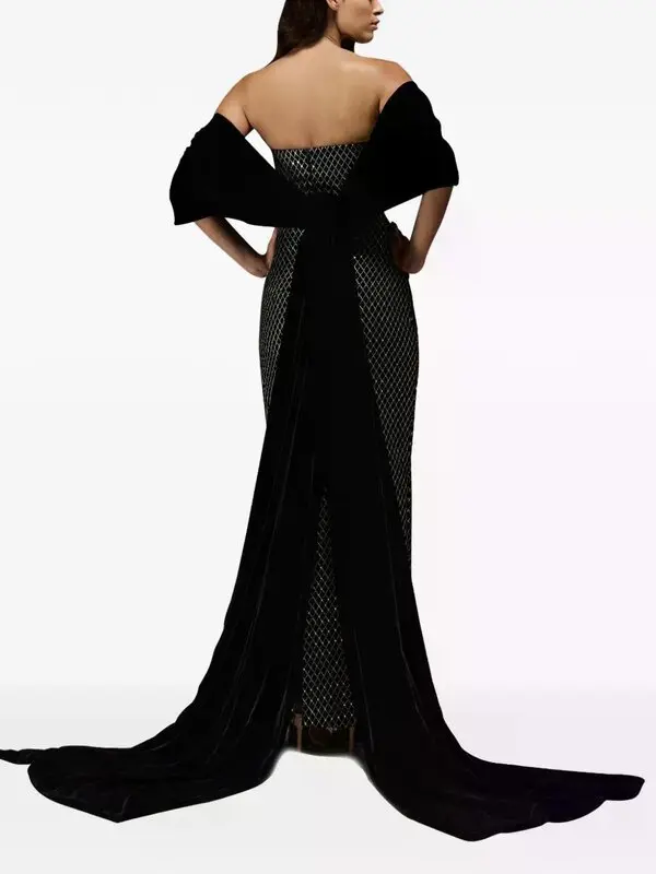 THA SEEN Velvet-panel Maxi Dress
