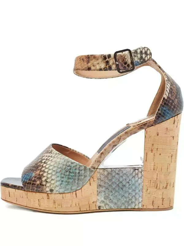 FERRAGAMO 120mm Python Cork Wedge Sandals
