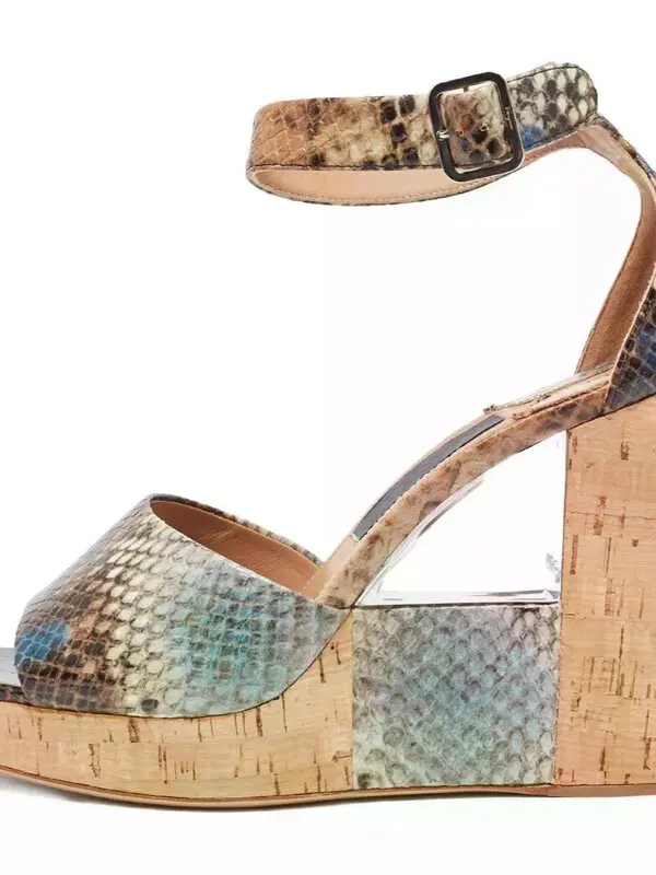 FERRAGAMO 120mm Python Cork Wedge Sandals