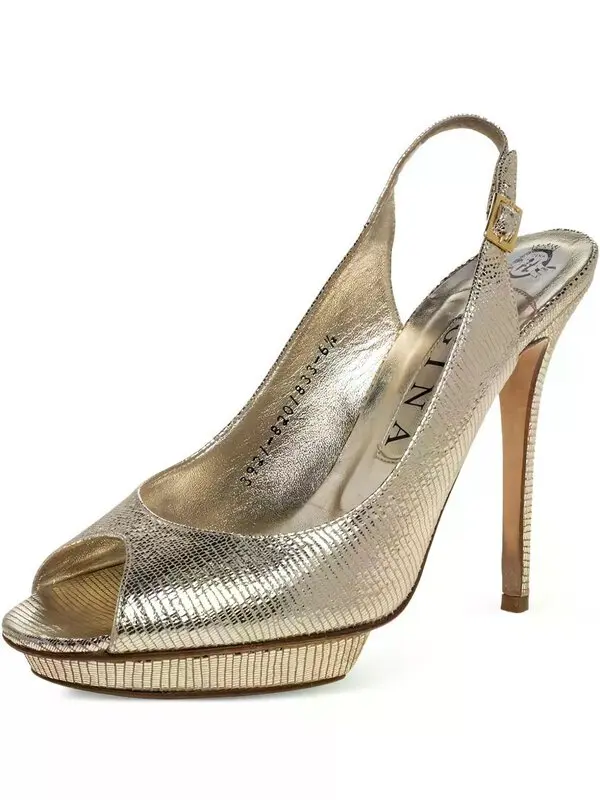 GINA Metallic Lizard Embossed Slingback Sandals - Gold