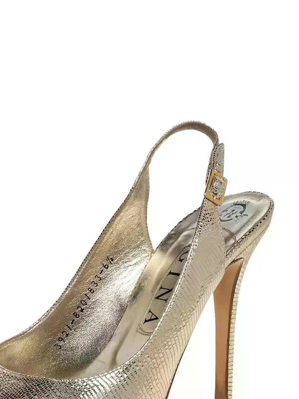 GINA Metallic Lizard Embossed Slingback Sandals - Gold