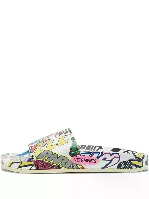 Vetements Graphic-print Leather Slides - White