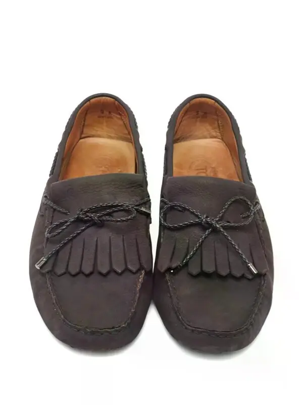 TOD'S Nubuck Leather Fringe Loafers - Black