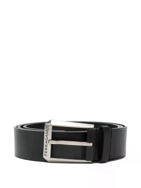 FERRAGAMO Logo-engraved Buckle Leather Belt - Black