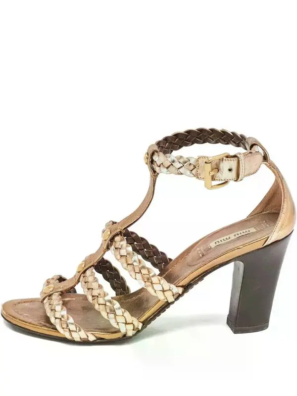 Miu Miu Woven Leather Sandals - Gold