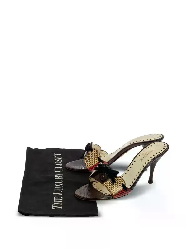 Saint Laurent 95mm Snakeskin Bow Sandals - Neutrals