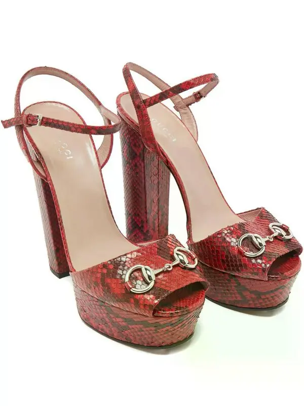 Gucci Horsebit Heeled Sandals - Red