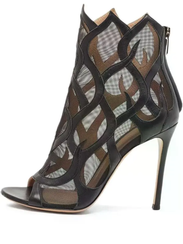 GIANVITO ROSSI Cut-out Mesh Stiletto Boots - Black