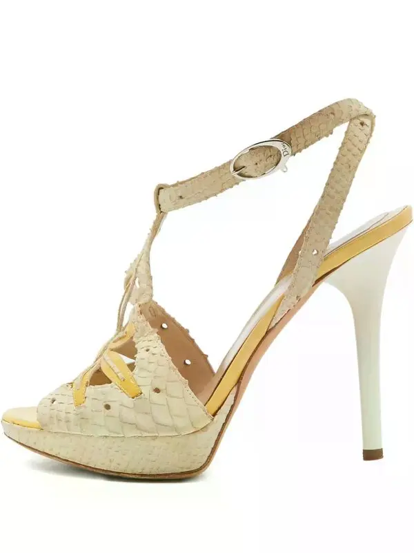 Dior Patent Leather And Python Embossed Leather Sandals - White