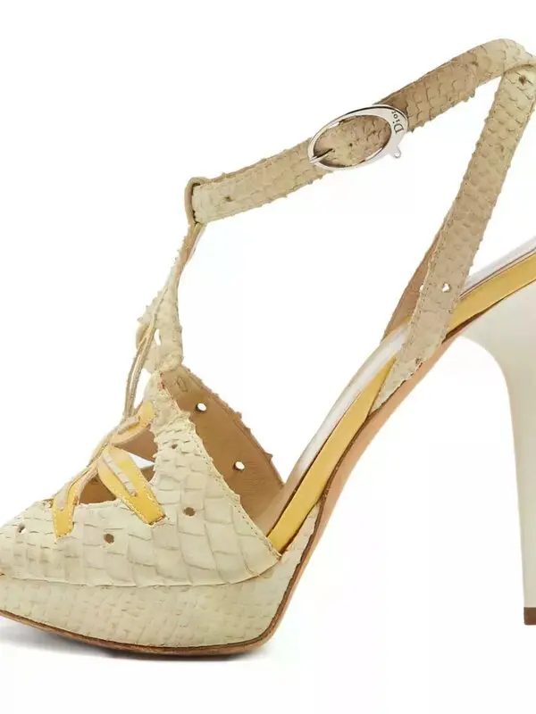 Dior Patent Leather And Python Embossed Leather Sandals - White