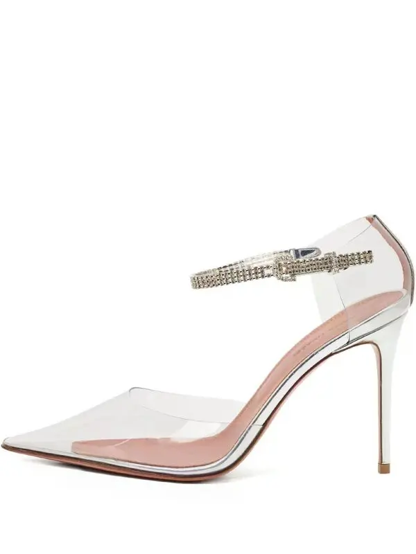 Amina Muaddi 100mm Crystal-embellished Ankle-strap Pumps