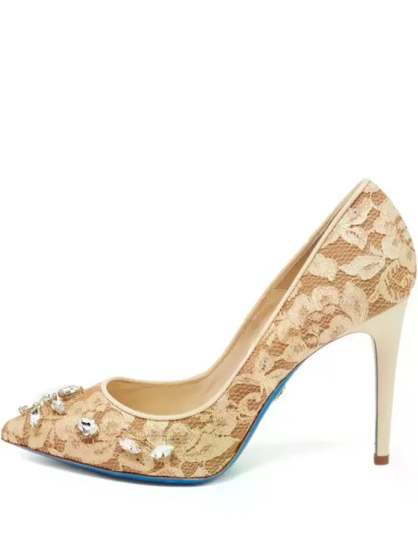 LORIBLU 105mm Crystal-embellished Lace Pumps - Neutrals