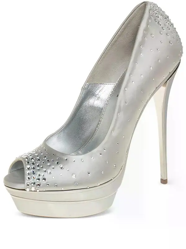 LORIBLU Crystal Embellished Peep-toe Pumps