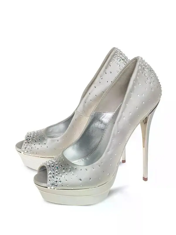 LORIBLU Crystal Embellished Peep-toe Pumps