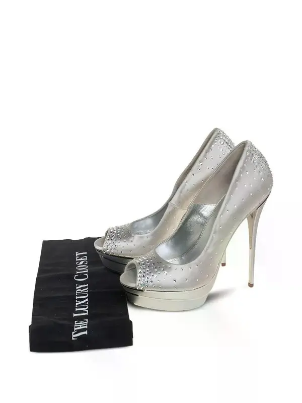 LORIBLU Crystal Embellished Peep-toe Pumps