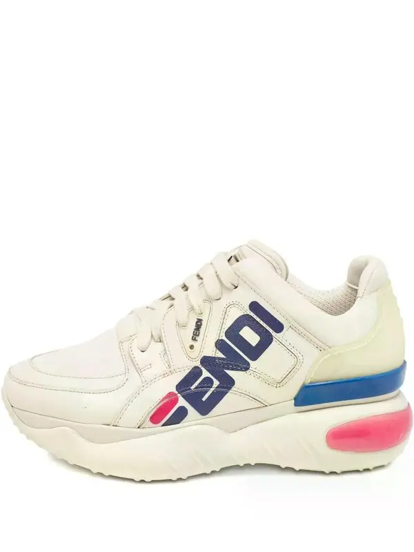 Fendi Leather Logo Sneakers - Neutrals