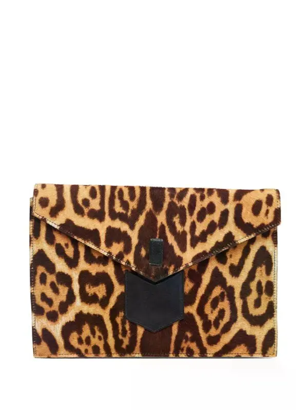 Saint Laurent Leopard-print Envelope Clutch - Brown