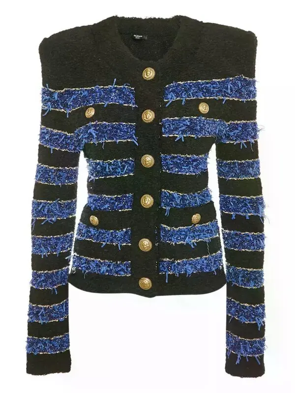 Balmain Striped Tweed Jacket - Black