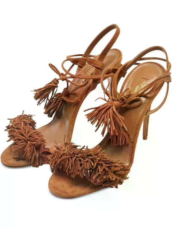 AQUAZZURA Fringed Tie Sandals - Brown