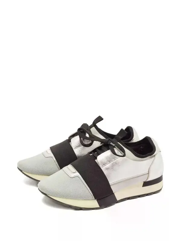 Balenciaga Knit Leather Lace-up Sneakers - Grey