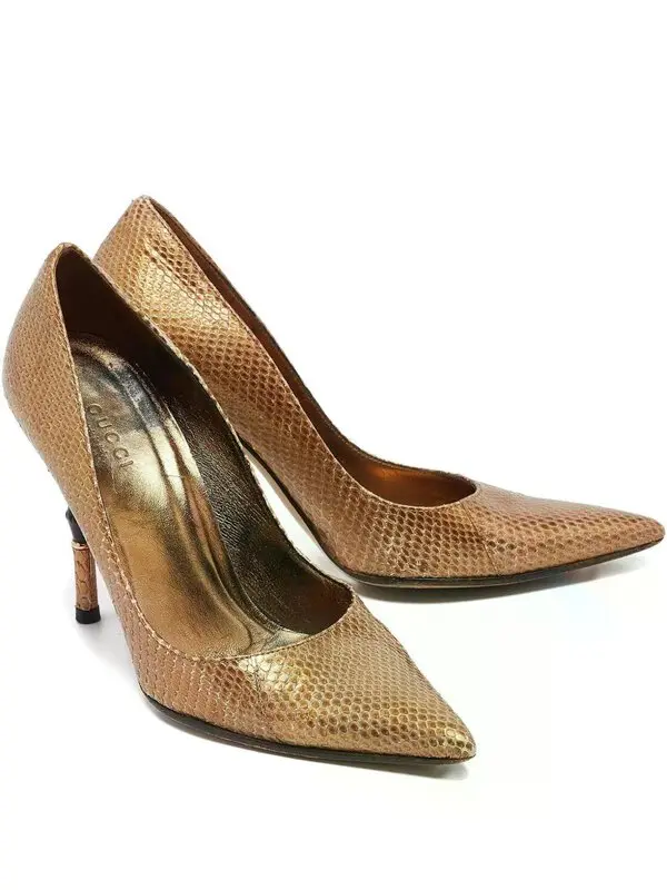Gucci Snakeskin Leather Pumps With Bamboo Heel
