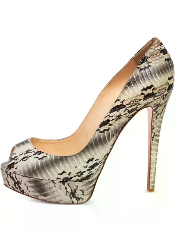CHRISTIAN LOUBOUTIN Snakeskin Platform Peep-toe Pumps - Neutrals