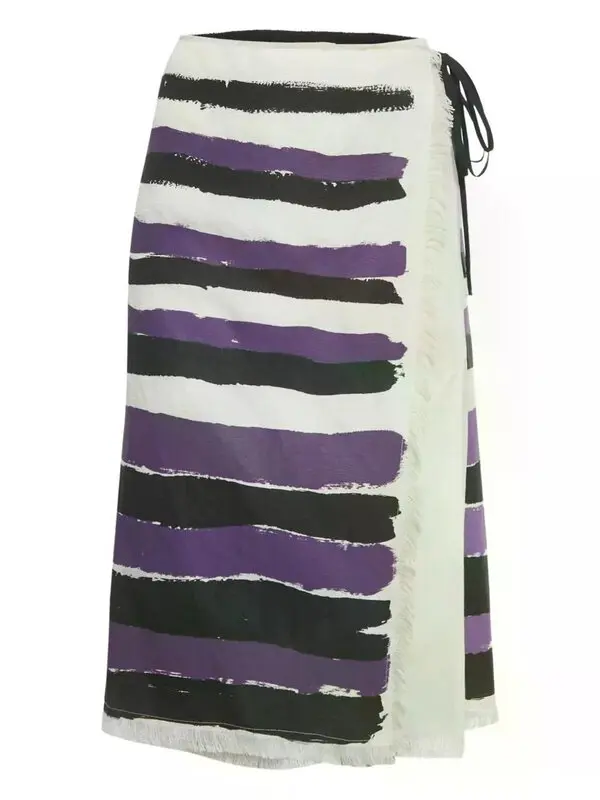 Marni Crepe Striped Wrap Skirt - White