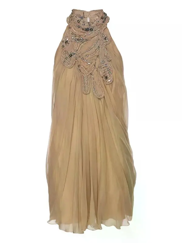Alberta Ferretti Braided Crystal Halter Neck Top
