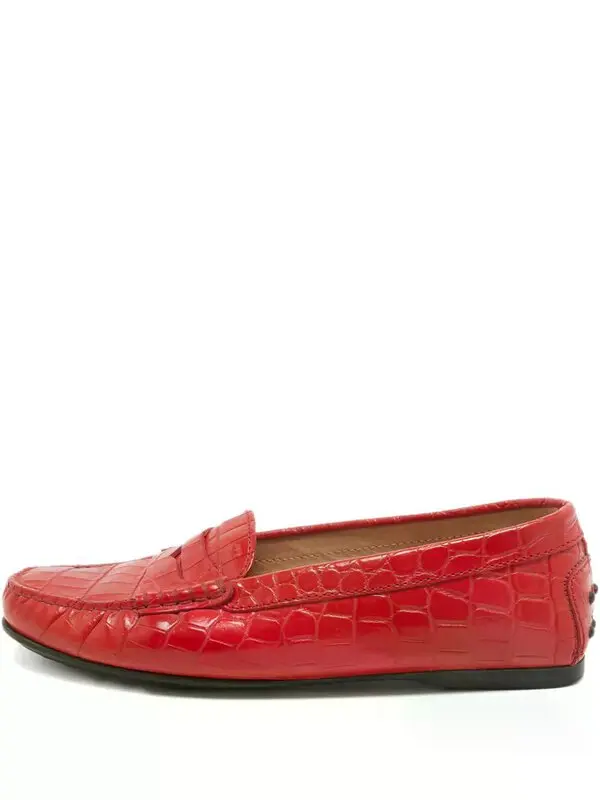 TOD'S Crocodile-embossed Leather Loafers - Red