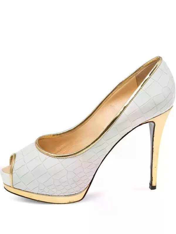 GIUSEPPE ZANOTTI 120mm Croc-embossed Peep-toe Pumps - White
