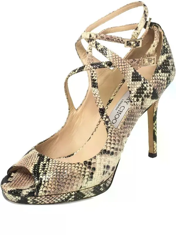 JIMMY CHOO Python Embossed Leather Sandals