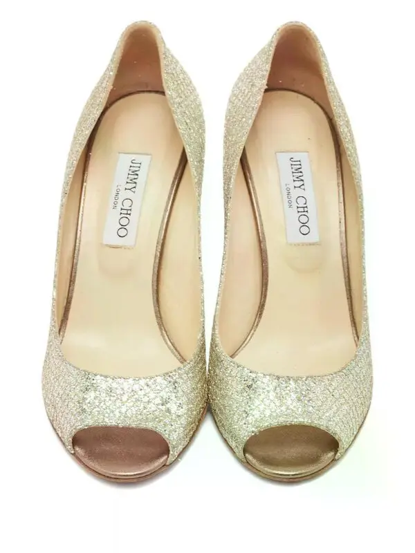 JIMMY CHOO Baxen Glitter Peep Toe Wedge Sandals