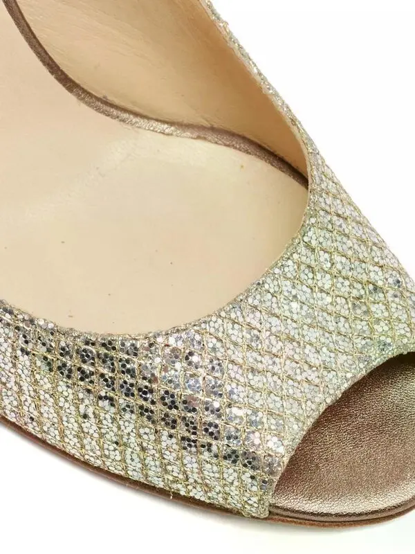 JIMMY CHOO Baxen Glitter Peep Toe Wedge Sandals
