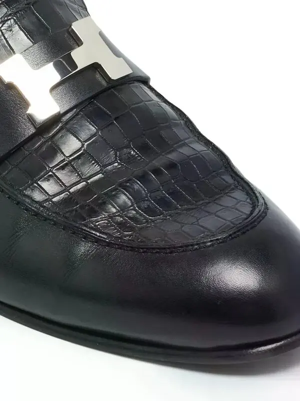 Hermès Crocodile-effect Leather Loafers