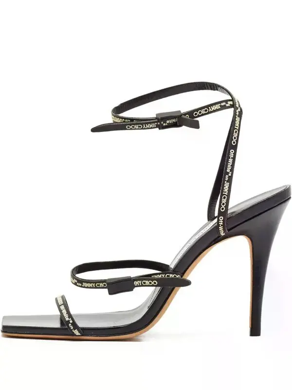 JIMMY CHOO 110mm Leather Logo-straps Heeled Sandals - Black