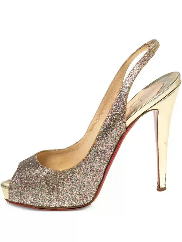 CHRISTIAN LOUBOUTIN 125mm Glitter Slingback Heels - Gold
